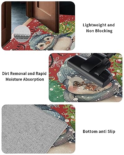 Kitchen Rug,Penguins Merry Christmas Tree Non Slip Doormat Absorbent Carpet,Winter Snowflakes Red Back Front Door Mat Washable Floor Mat for Bathroom Bedroom Entryway 20x32in