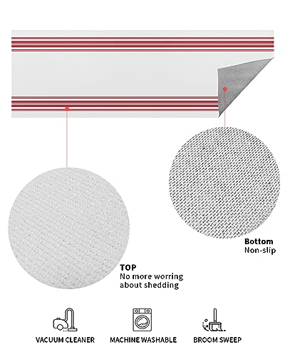 Floor Mat Kitchen Rug Red Stripe White Back Farmhouse Style Washable Doormat Non Slip Bathroom Rugs,Classic Simple Lines Absorbent Carpet for Bedroom Laundry Living Room Sink 20x47in