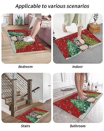 Kitchen Rug,Penguins Merry Christmas Tree Non Slip Doormat Absorbent Carpet,Winter Snowflakes Red Back Front Door Mat Washable Floor Mat for Bathroom Bedroom Entryway 20x32in