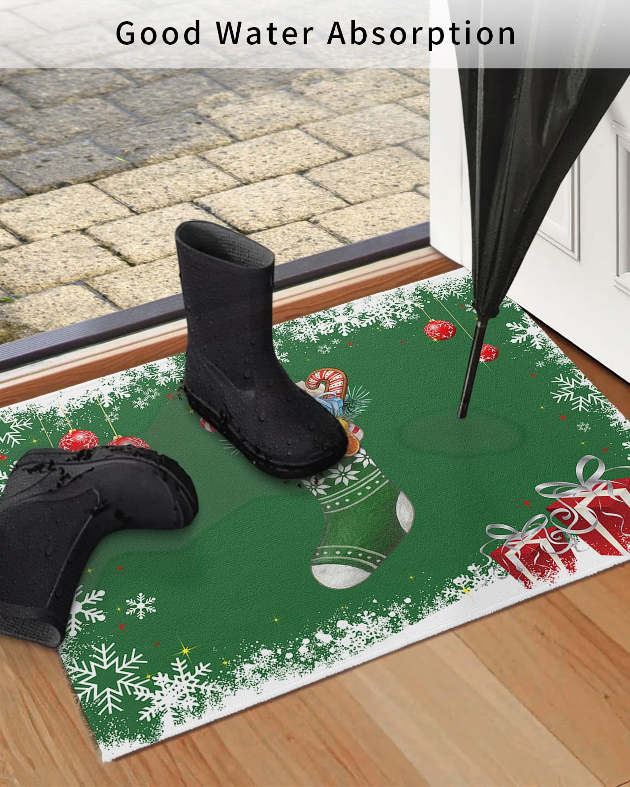 Indoor Door Mat Washable Mat 16x24 Inch - Outdoor Non-Slip Mat Absorbent Resist Dirt Doormats Socks Pattern Green Floor Mat for Entryway Patio Bathroom