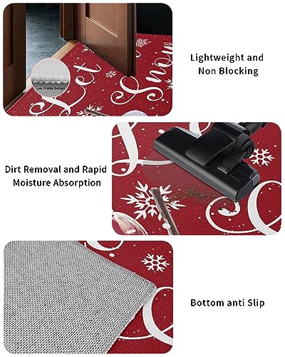 Kitchen Rug,Snowman Christmas Cardinal Non Slip Doormat Absorbent Carpet,Winter Snowflakes Red Back Front Door Mat Washable Floor Mat for Bathroom Bedroom Entryway 16x24in