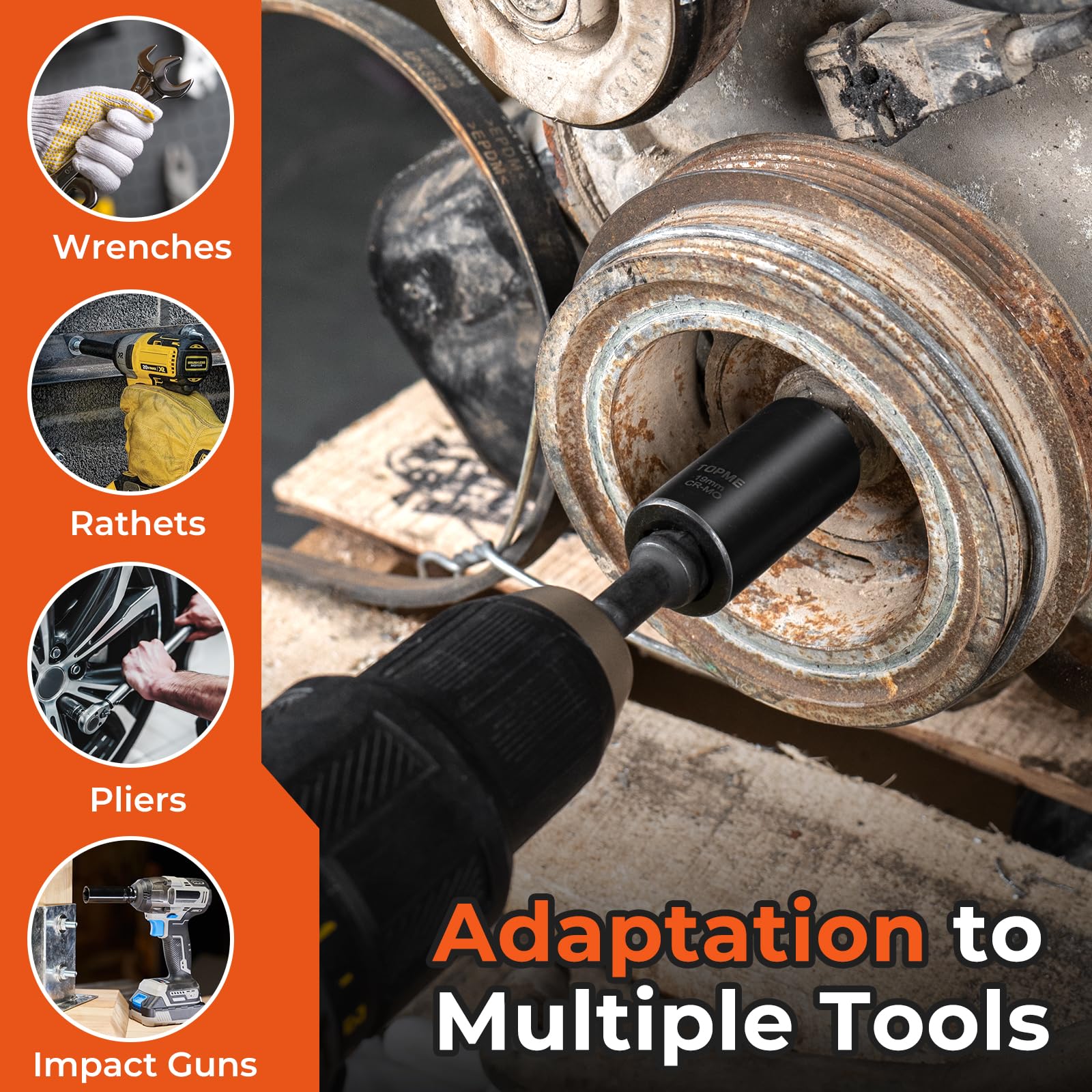 Topme Lug Nut Removal Tool, 6 Pieces Lug Nut Extractor Set 1/2 Inch Drive, Locking Lug Nut Removal Tool for Damaged, Frozen, Studs, Rusted, Rounded-Off Bolts & Nuts Screws