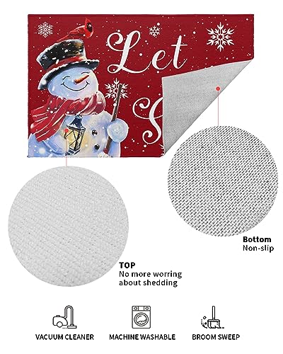 Kitchen Rug,Snowman Christmas Cardinal Non Slip Doormat Absorbent Carpet,Winter Snowflakes Red Back Front Door Mat Washable Floor Mat for Bathroom Bedroom Entryway 16x24in
