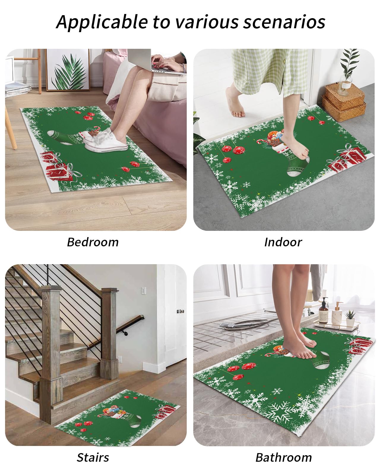 Indoor Door Mat Washable Mat 16x24 Inch - Outdoor Non-Slip Mat Absorbent Resist Dirt Doormats Socks Pattern Green Floor Mat for Entryway Patio Bathroom