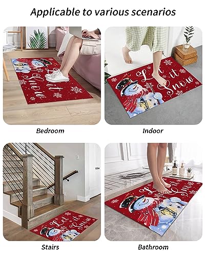 Kitchen Rug,Snowman Christmas Cardinal Non Slip Doormat Absorbent Carpet,Winter Snowflakes Red Back Front Door Mat Washable Floor Mat for Bathroom Bedroom Entryway 16x24in