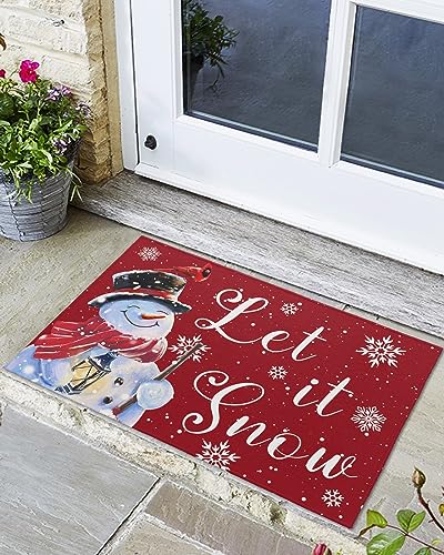 Kitchen Rug,Snowman Christmas Cardinal Non Slip Doormat Absorbent Carpet,Winter Snowflakes Red Back Front Door Mat Washable Floor Mat for Bathroom Bedroom Entryway 16x24in