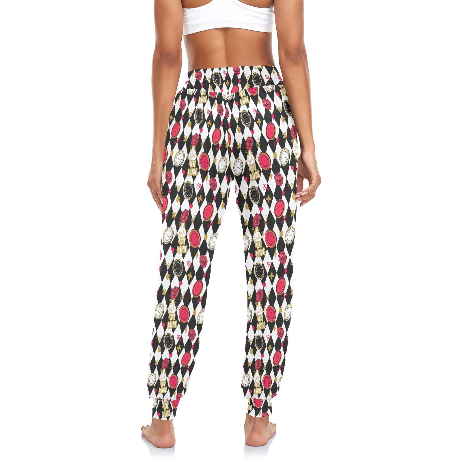 Fustylead Alice Chess Board Women's Smocked Waist Yoga Boho Harem Pants Joggers Athletic Pants