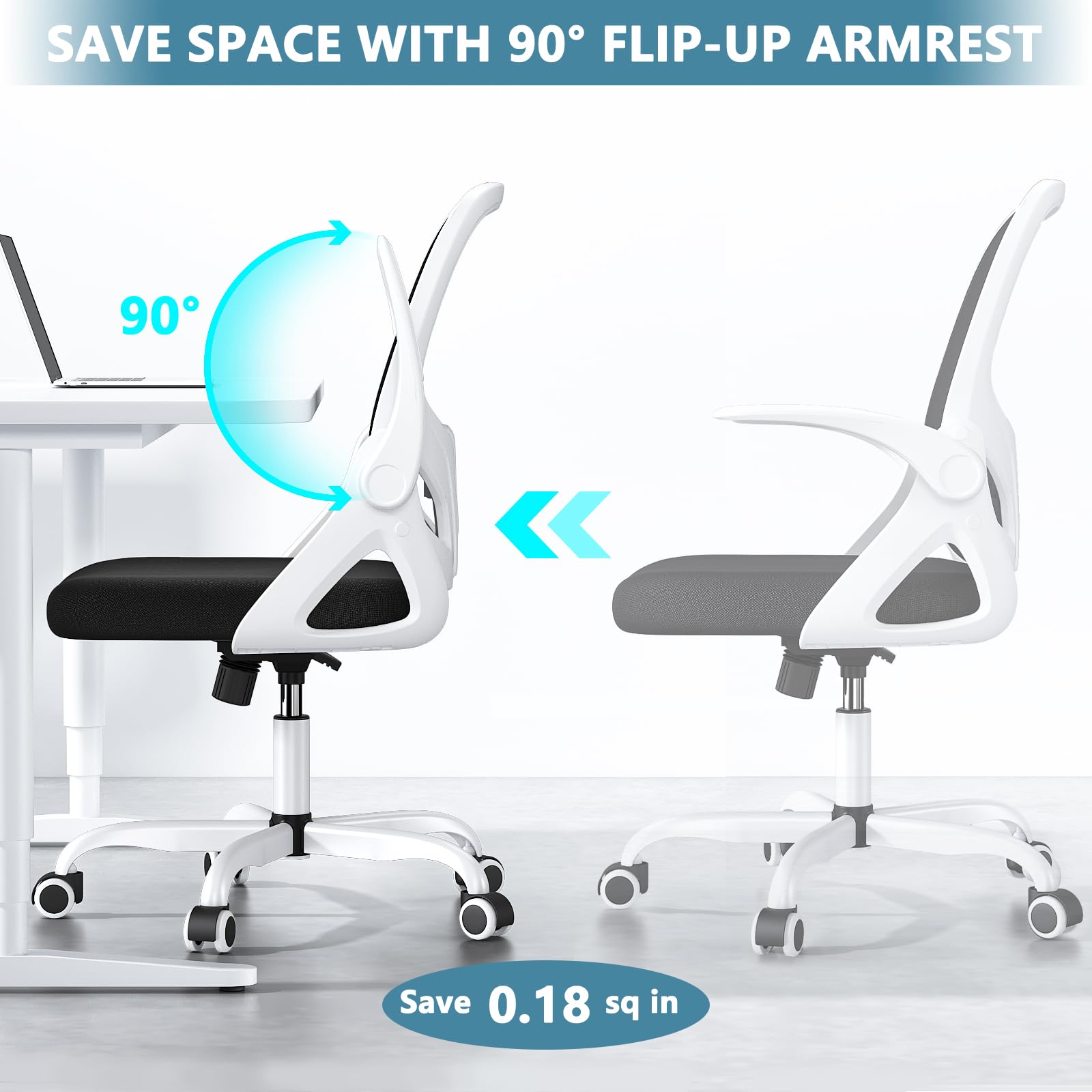 Kensaker Home Desk Chair with Back Supportive Lumbar Support, Breathable Double Mesh Cushion Home Desk Office Chair with Flip up Arms, Modern Ergonomic Home Desk Office Chair for Home and Work(White)