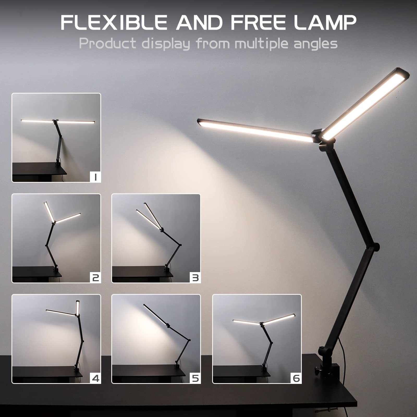Torchlet Desk Lamps for Home Office, 24W Architect Desk Lamp with Clamp, 31.5" Wide Adjustable LED Desk Light, Stepless Dimming Desk Lamp, Double Head Office Lamp for Workbench Drafting, Task, DL03