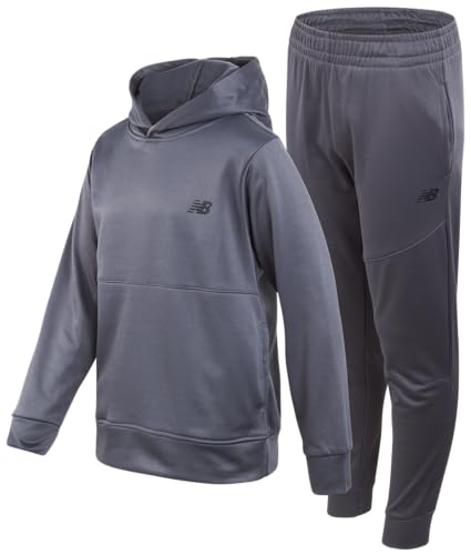 New Balance Boys' Sweatsuit - 2 Piece Performance Tech Fleece Hoodie Sweatshirt and Sweatpants - Jogger Pants Set (8-12), Size 8, Graphite