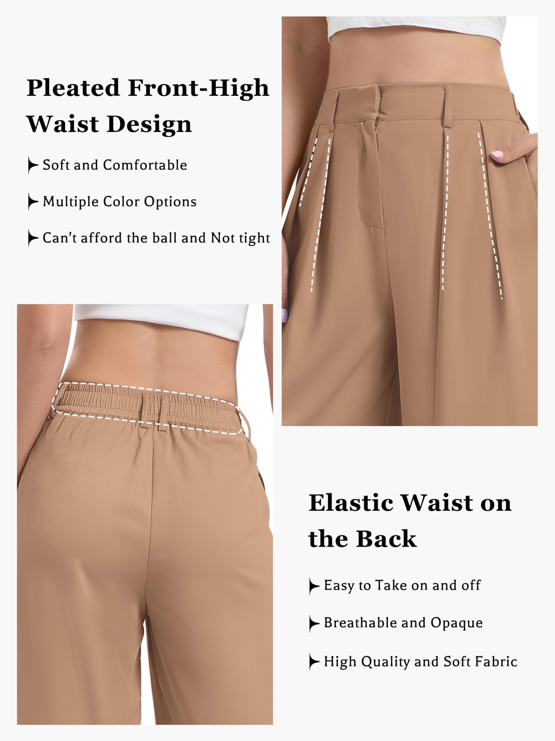 NIeyook Women's Wide Leg Pants Elastic High Waisted Trousers Business Work Casual Pants with Pockets Black