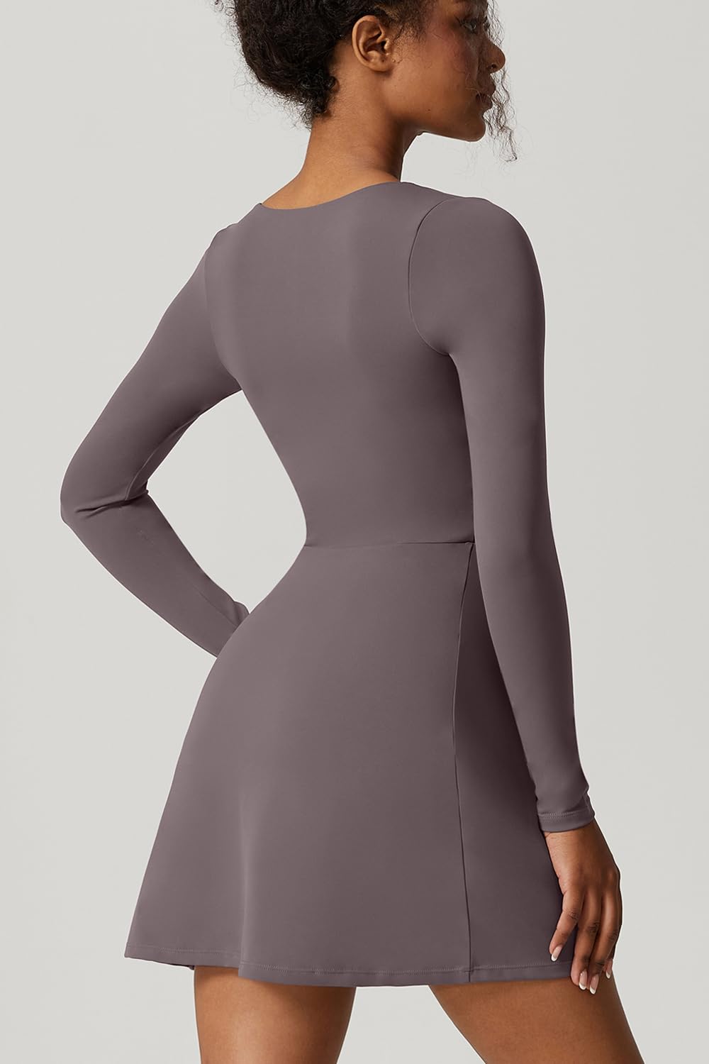 QINSEN Women's Long Sleeve Fall Winter Dress Square Neck High Waist Mini Dress Tea Leaf S