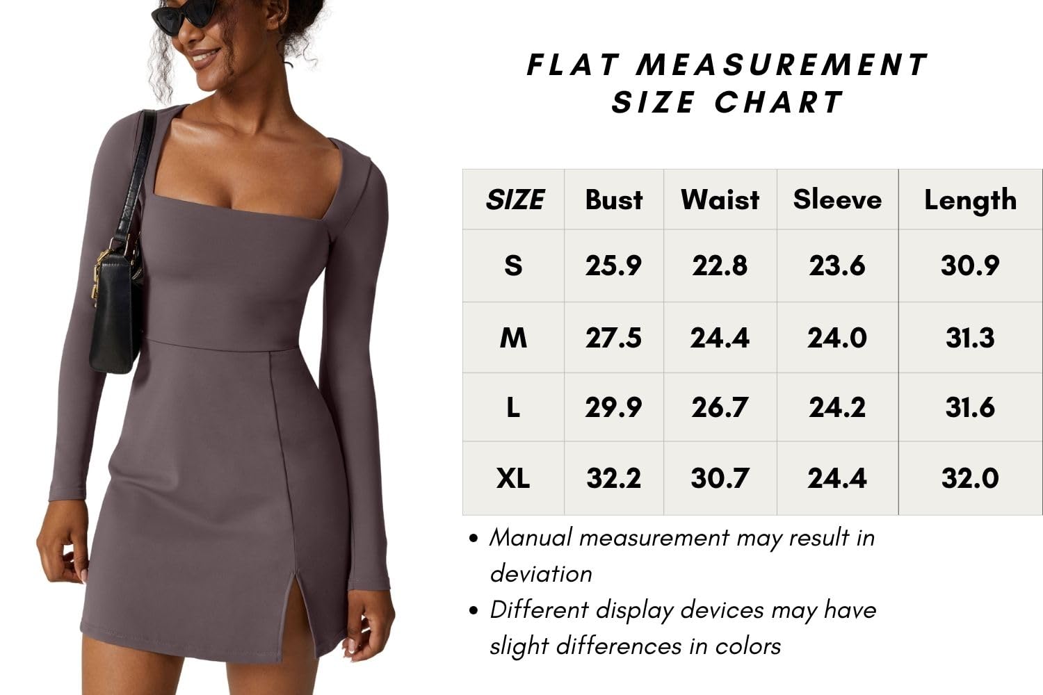 QINSEN Women's Long Sleeve Fall Winter Dress Square Neck High Waist Mini Dress Tea Leaf S