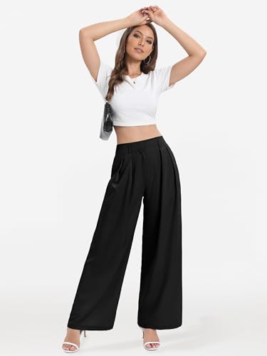 NIeyook Women's Wide Leg Pants Elastic High Waisted Trousers Business Work Casual Pants with Pockets Black