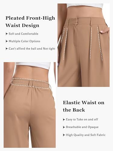 NIeyook Women's Wide Leg Pants Elastic High Waisted Trousers Business Work Casual Pants with Pockets Black