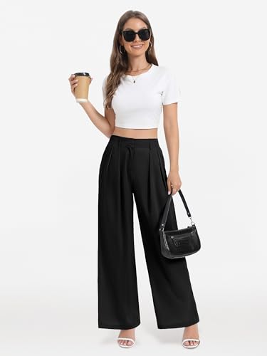 NIeyook Women's Wide Leg Pants Elastic High Waisted Trousers Business Work Casual Pants with Pockets Black
