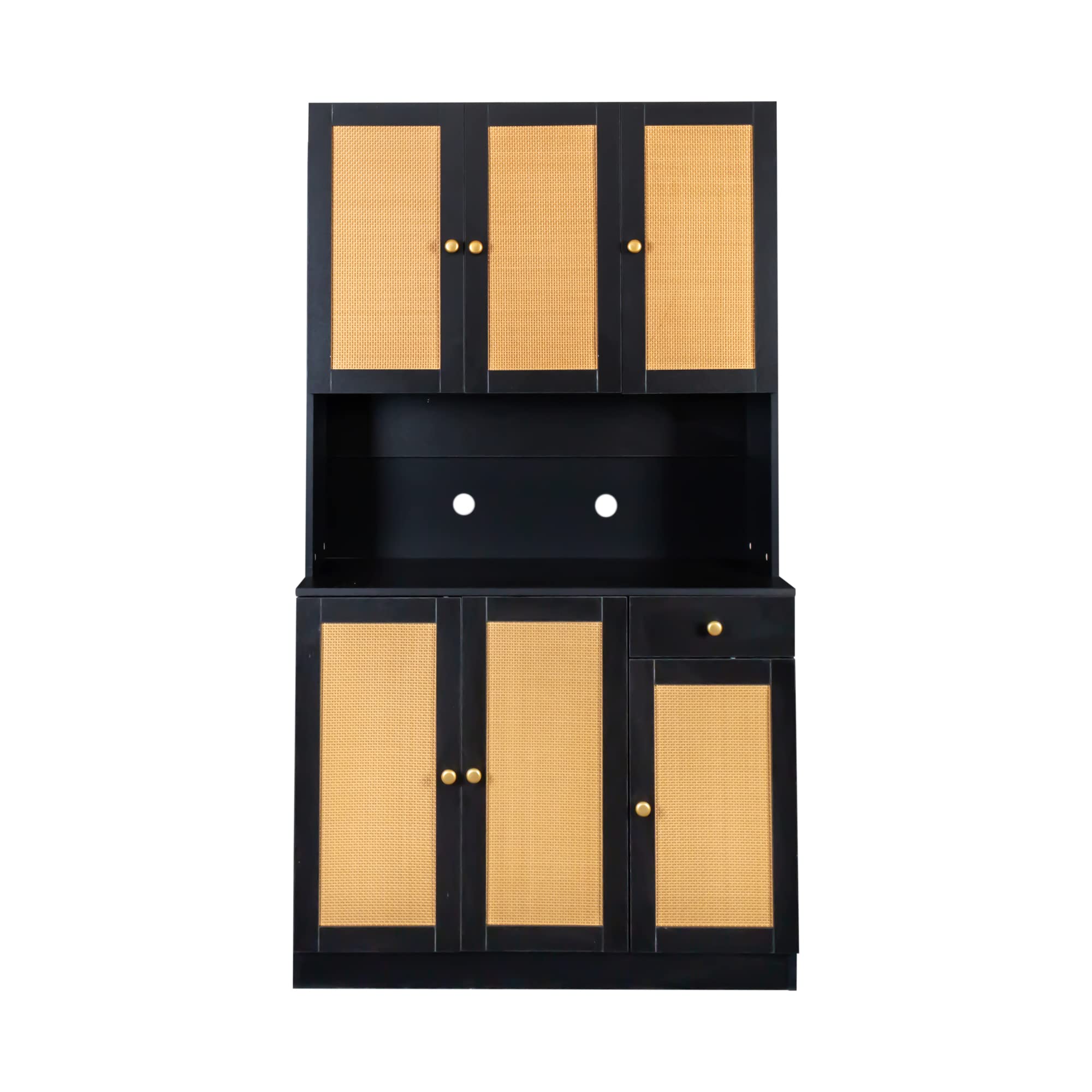 GODAFA 70.87" Tall Wardrobe & Kitchen Cabinet-Spacious Storage Solution with 6-Doors, 1-Open Shelf, and 1-Drawer-Ideal for Bedroom Organization, Black