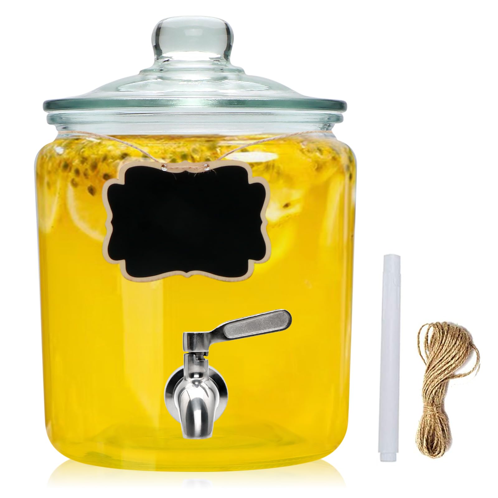 Accguan 1-Gallon Drink Dispenser,Glass Drinking Dispenser with Glass Lid,Mason Drink Dispenser for Parties, Bar, Wedding, Homemade Juice, Laundry Detergent Dispenser,Picnics, Barbecues and Daily,1 pcs