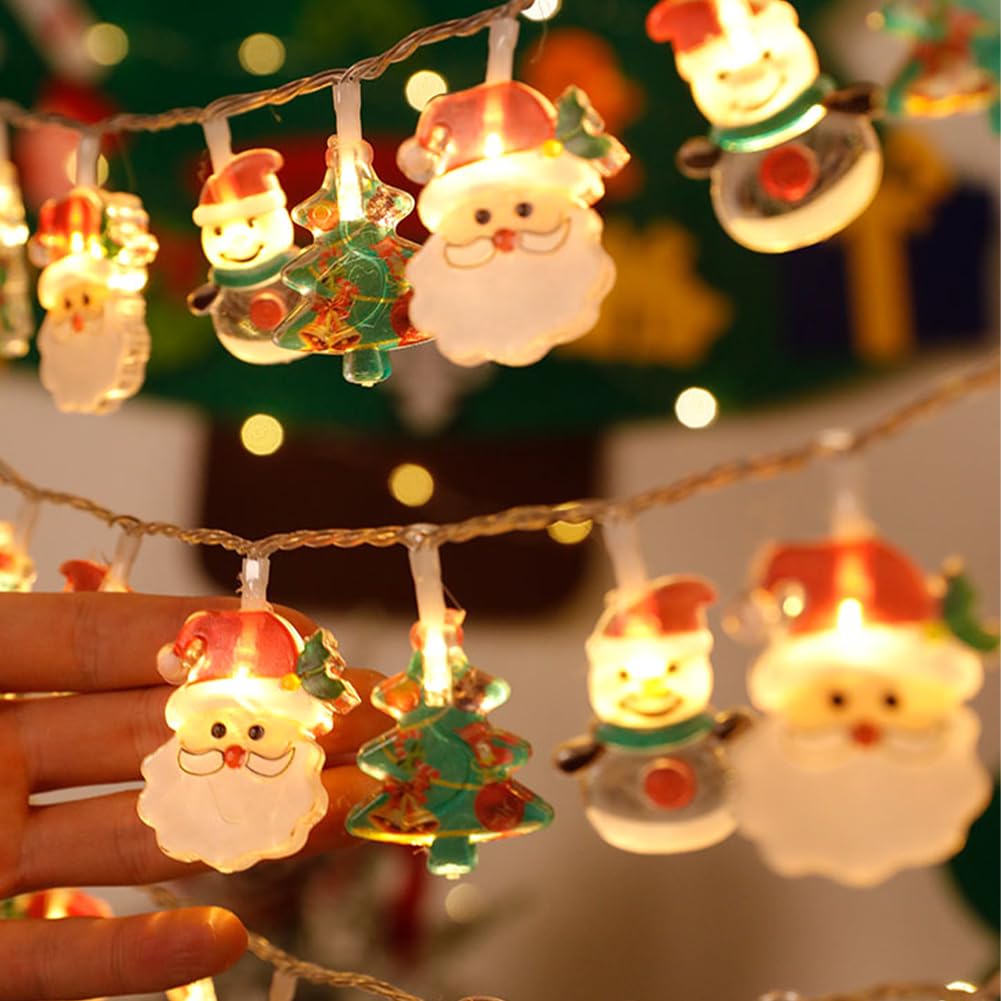 Bright 20 FT Christmas LED String Light, 40 LED Battery Operated Christmas Garland with Remote Santa Claus Pine Tree Fairy String Lights for Indoor Outdoor Xmas Fireplace Mantel Decorations (20 FT)