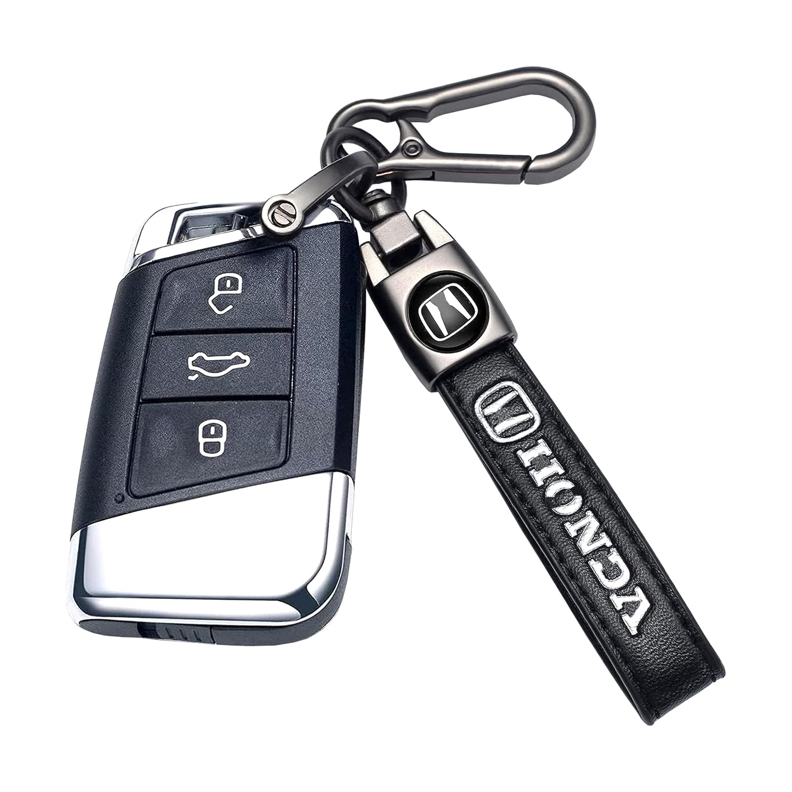 Cinkenyo Genuine Leather Car Keychain Keyring Accessories Compatible with H-o-n-d-a Series Car Keychains Family Present for Man and Woman(Black)