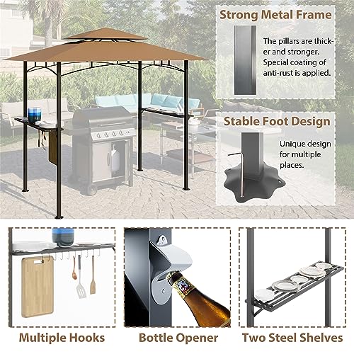 8 x 5 FT Grill Gazebo Grill Canopy Double Tiered BBQ Gazebo Outdoor BBQ Canopy, Canopies for Outside Canopies, Gazebos & Pergolas