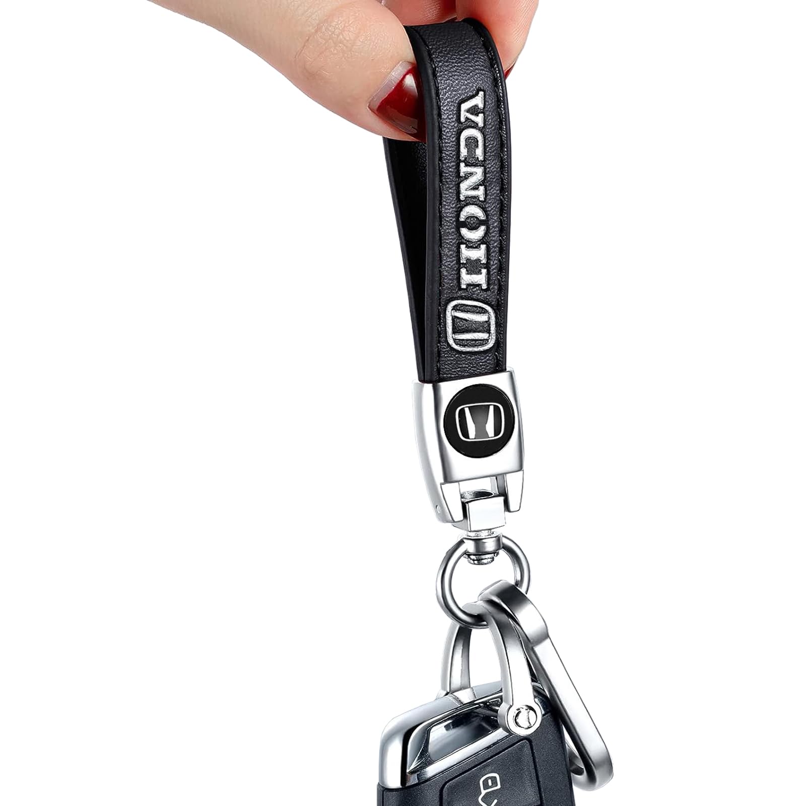 Cinkenyo Genuine Leather Car Keychain Keyring Accessories Compatible with H-o-n-d-a Series Car Keychains Family Present for Man and Woman(Black)