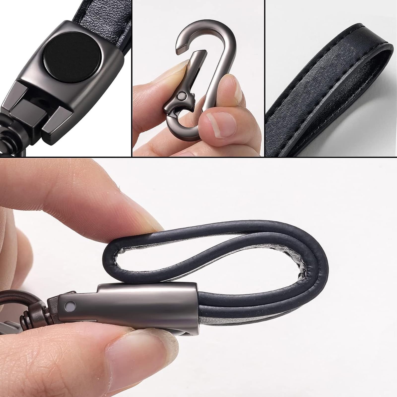 Cinkenyo Genuine Leather Car Keychain Keyring Accessories Compatible with H-o-n-d-a Series Car Keychains Family Present for Man and Woman(Black)