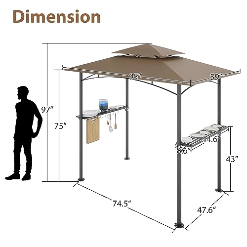 8 x 5 FT Grill Gazebo Grill Canopy Double Tiered BBQ Gazebo Outdoor BBQ Canopy, Canopies for Outside Canopies, Gazebos & Pergolas