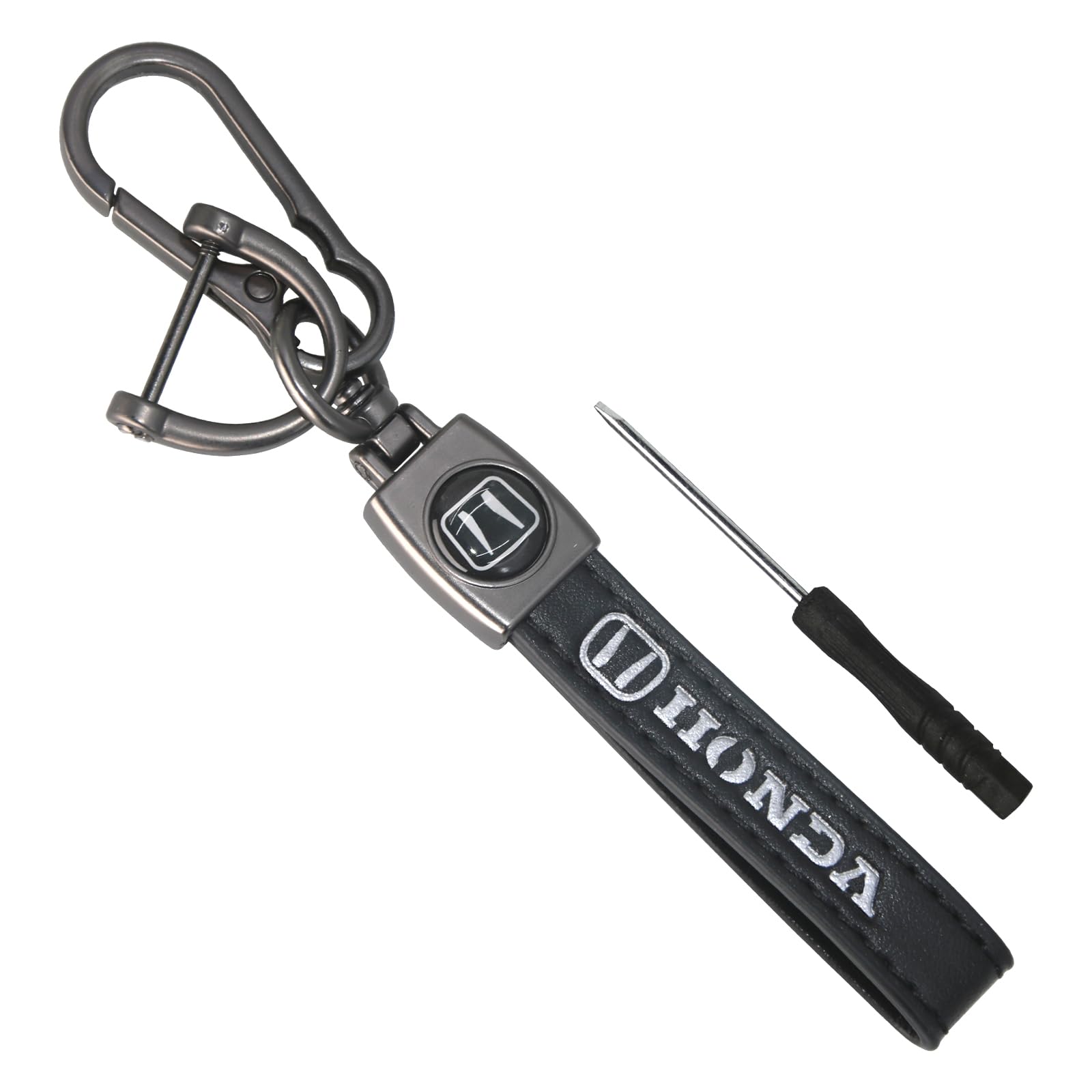 Cinkenyo Genuine Leather Car Keychain Keyring Accessories Compatible with H-o-n-d-a Series Car Keychains Family Present for Man and Woman（Black）