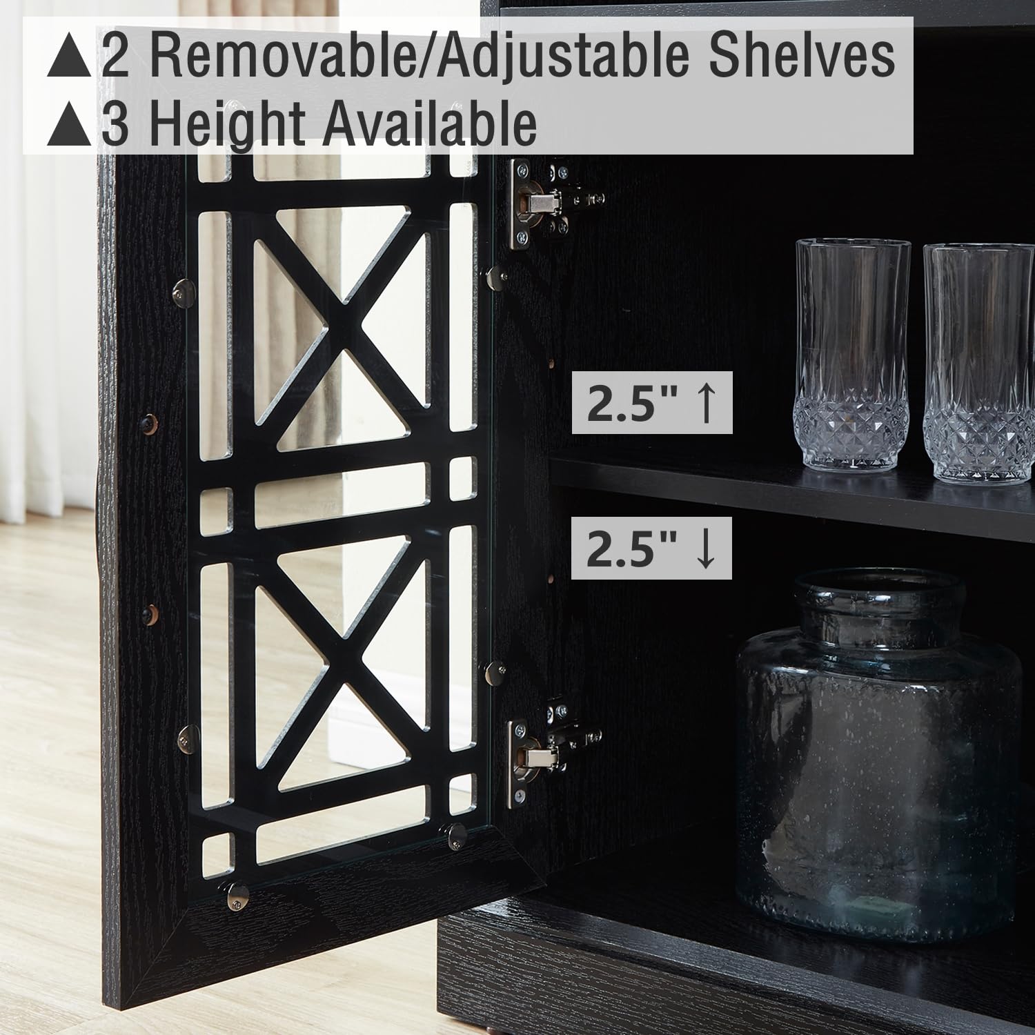 SUPPNEED 53" TV Console/Storage Buffet Cabinet/Sideboard, Black- Wood Grain Finish