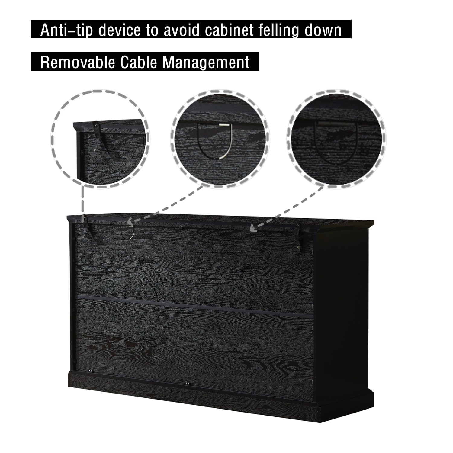 SUPPNEED 53" TV Console/Storage Buffet Cabinet/Sideboard, Black- Wood Grain Finish