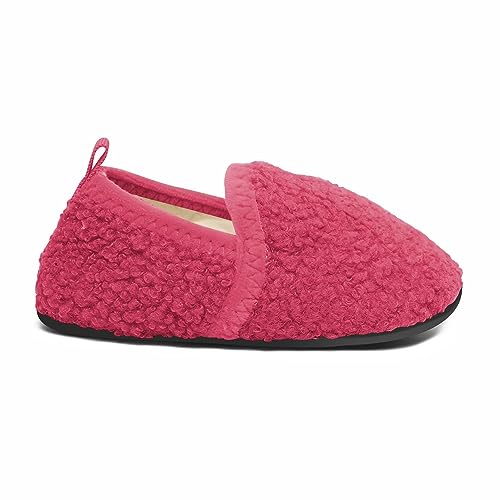JPGLOV Toddler Kids Lightweight House Slippers Artificial Woolen Athletic Socks with Indoor Outdoor Rose Pink 8.5-9Toddler