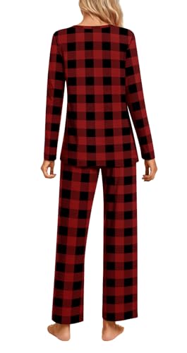 syoss Women's Pajama Sets Long Sleeve Sleepwear Soft Comfy Pj Lounge Sets XL, Red Checker