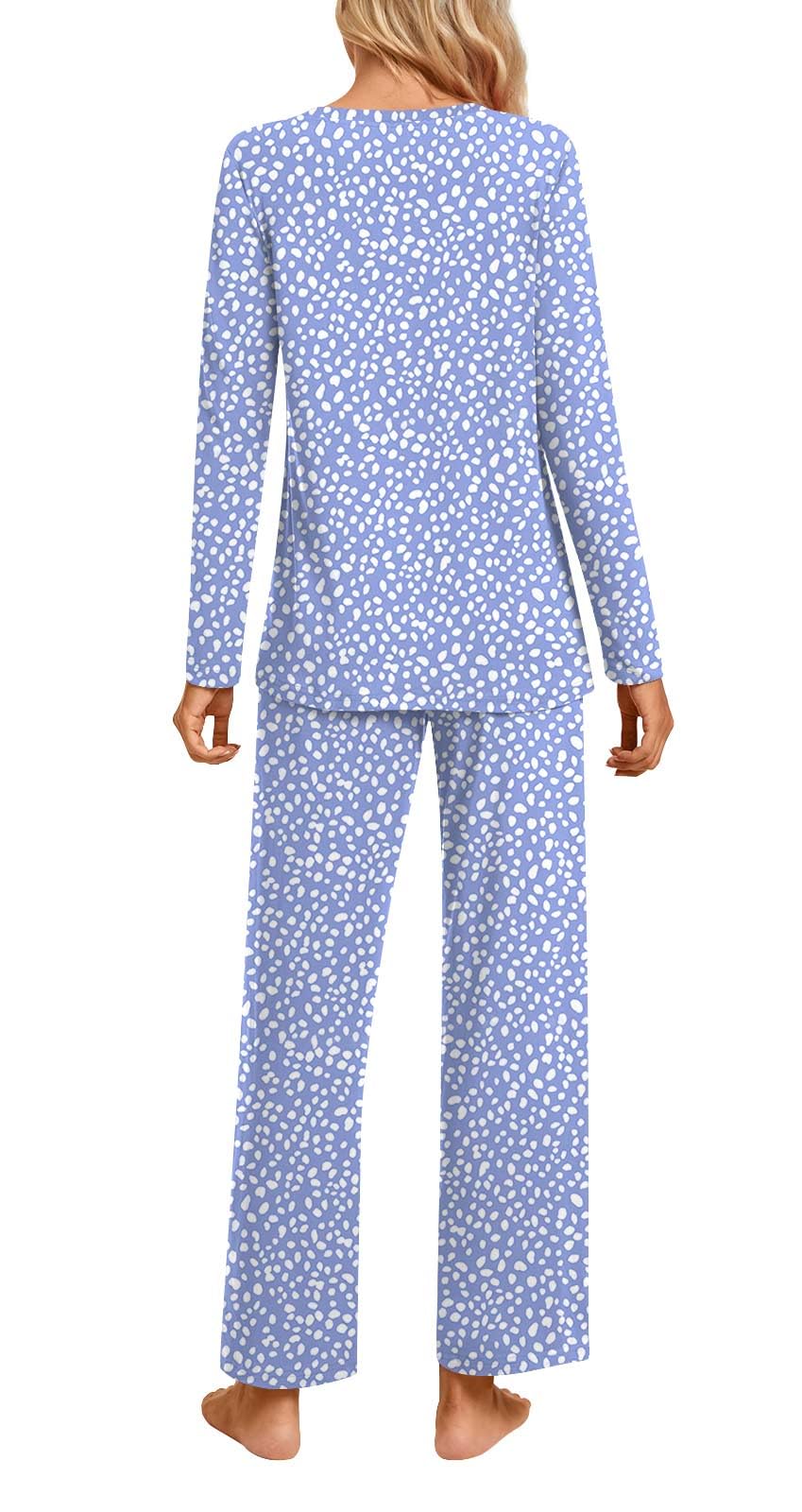 syoss Women's Fall Pajama Sets Long Sleeve Sleepwear Soft Comfy Pj Lounge Sets L, Spotted Blue