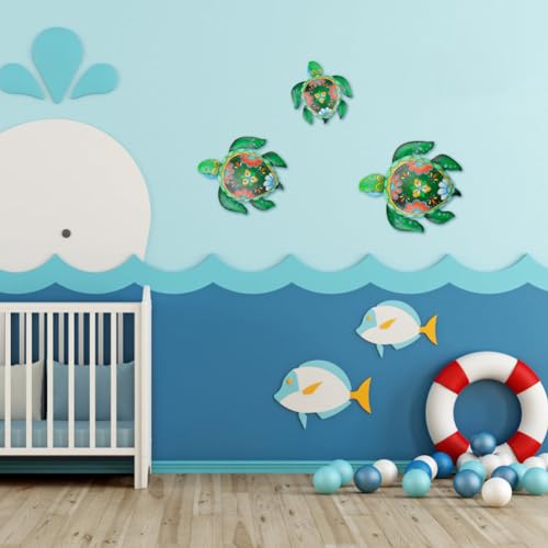 Dreamskip 3 Pack Sea Turtle Wall Decor, Ocean Outdoor Metal Wall Art, Beach Themed Coastal Decorations for Bathroom, Patio, Pool, Fence