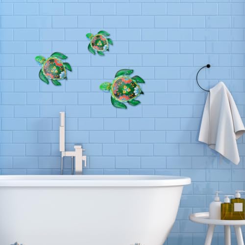 Dreamskip 3 Pack Sea Turtle Wall Decor, Ocean Outdoor Metal Wall Art, Beach Themed Coastal Decorations for Bathroom, Patio, Pool, Fence