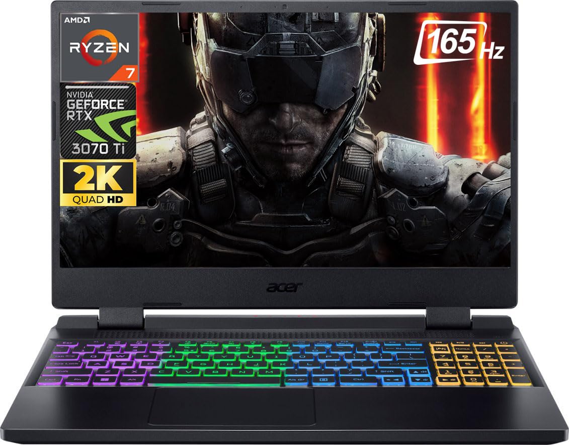 acer 2023 Nitro 5 Gaming Laptop, 15.6" QHD IPS 165Hz Display, AMD Ryzen 7 6800H up to 4.7GHz, NVIDIA GeForce RTX 3070 Ti, 32GB DDR5 RAM, 2TB SSD, Wi-Fi 6E, Backlit Keyboard, Windows 11 Home