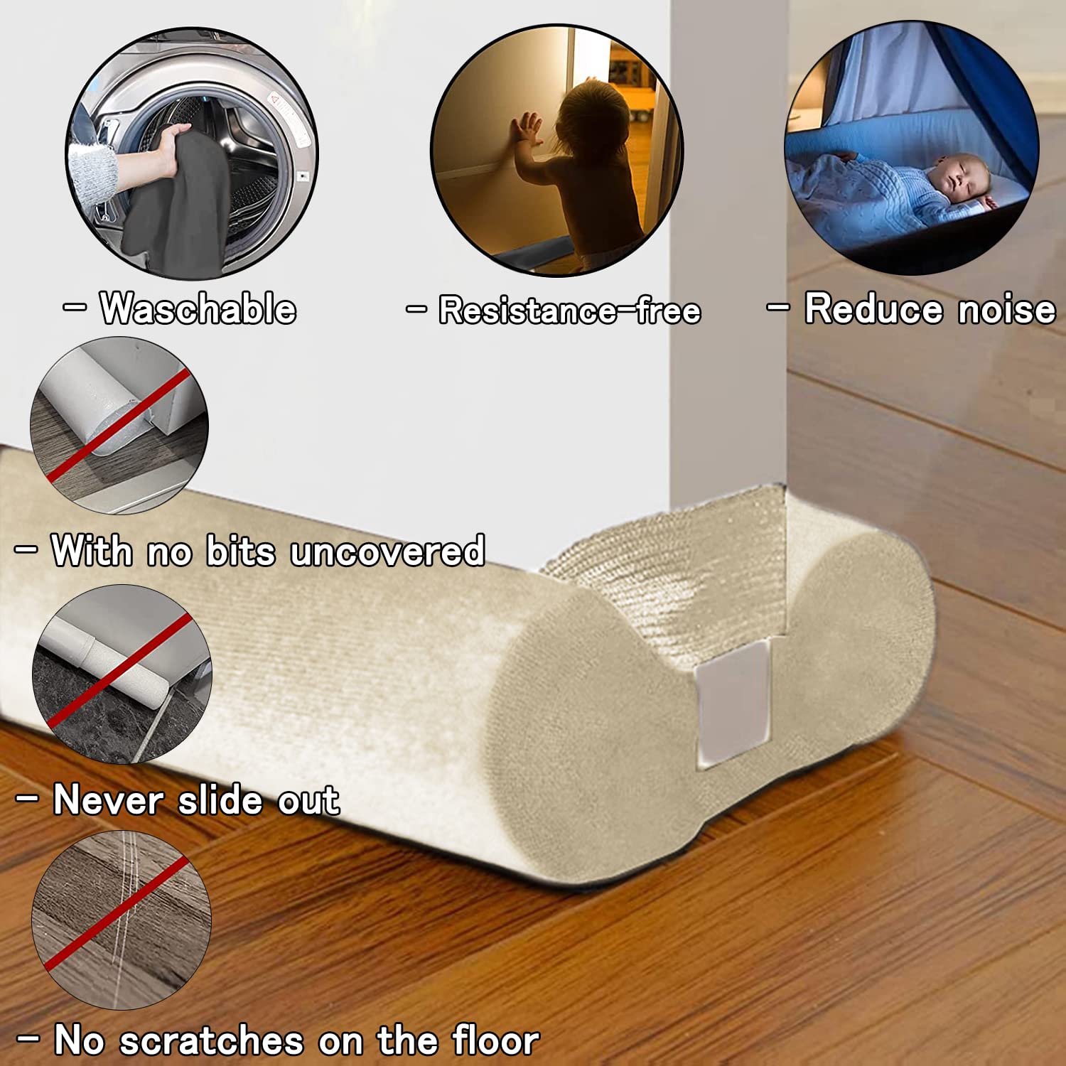 BKSAI Door Draft Stopper for Distance Under The Door up to 2" Draft Blocker Under Bottom of Door Seal Strip Draught Excluder Wind Blocker No Adhesive Bottom Seal Sound Blocker