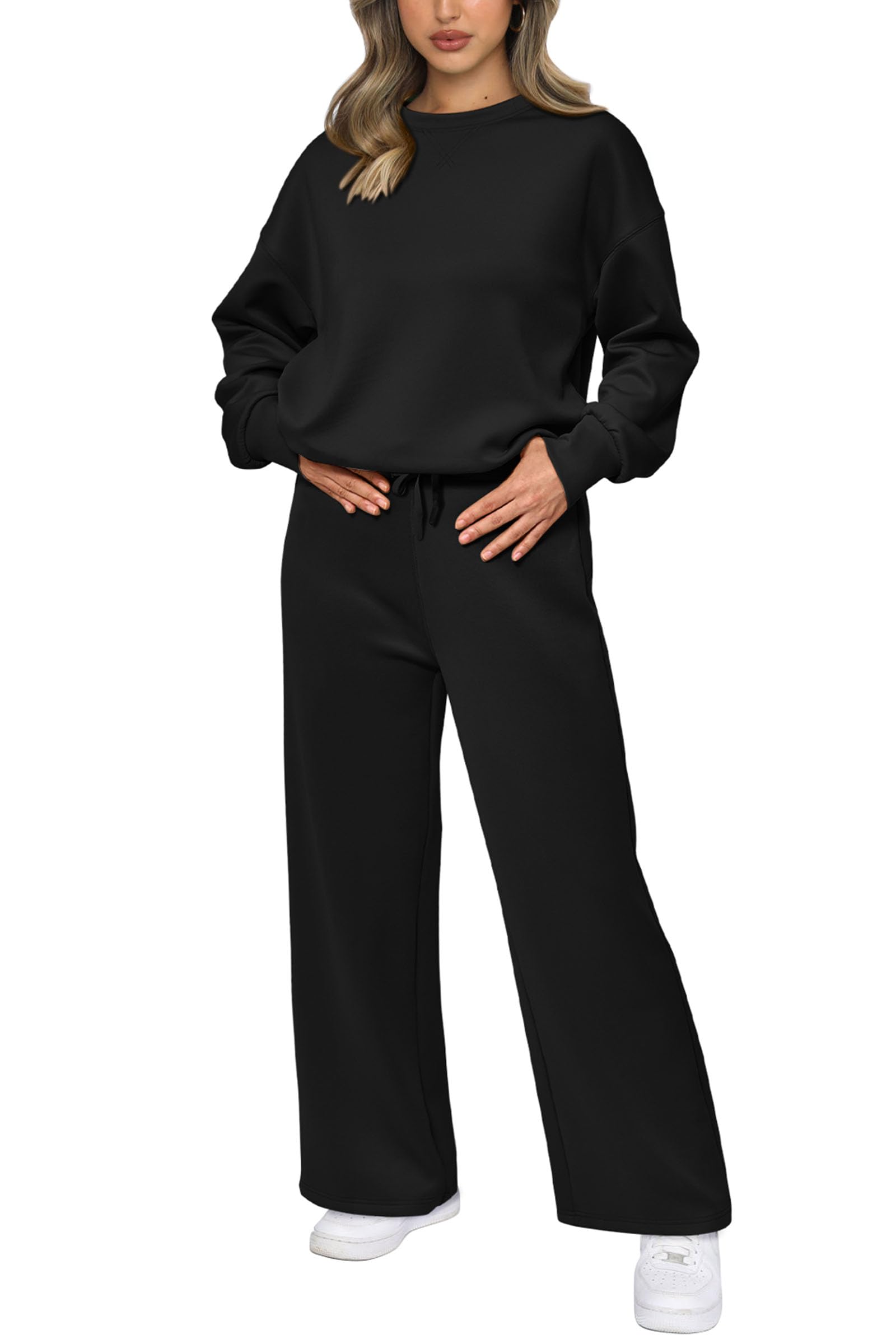 PRETTYGARDEN Women's 2 Piece Outfits Tracksuit Long Sleeve Pullover Tops And Long Pants Jogger Sets Sweatsuits (Black,Large)