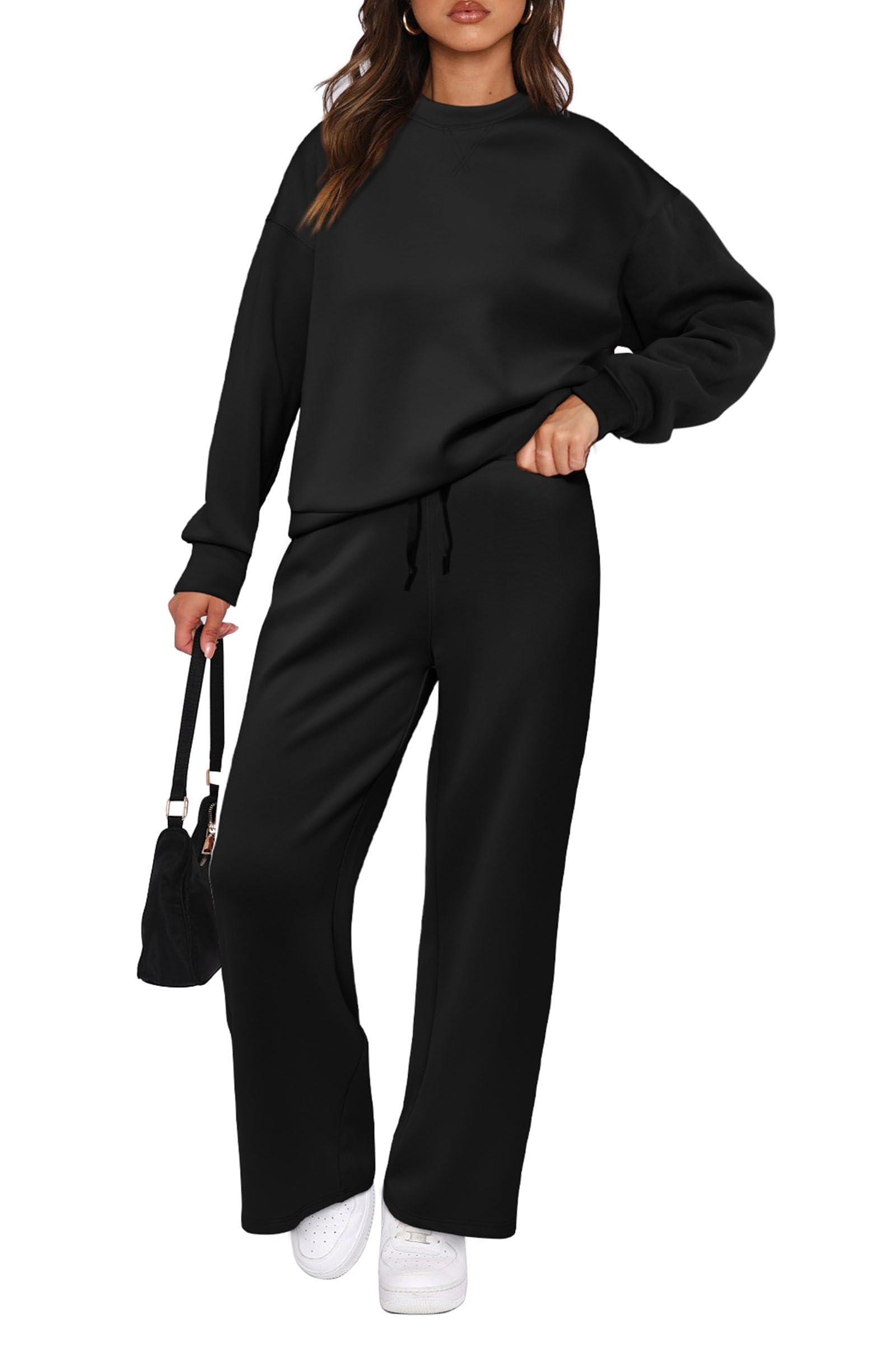 PRETTYGARDEN Women's 2 Piece Outfits Tracksuit Long Sleeve Pullover Tops And Long Pants Jogger Sets Sweatsuits (Black,Large)