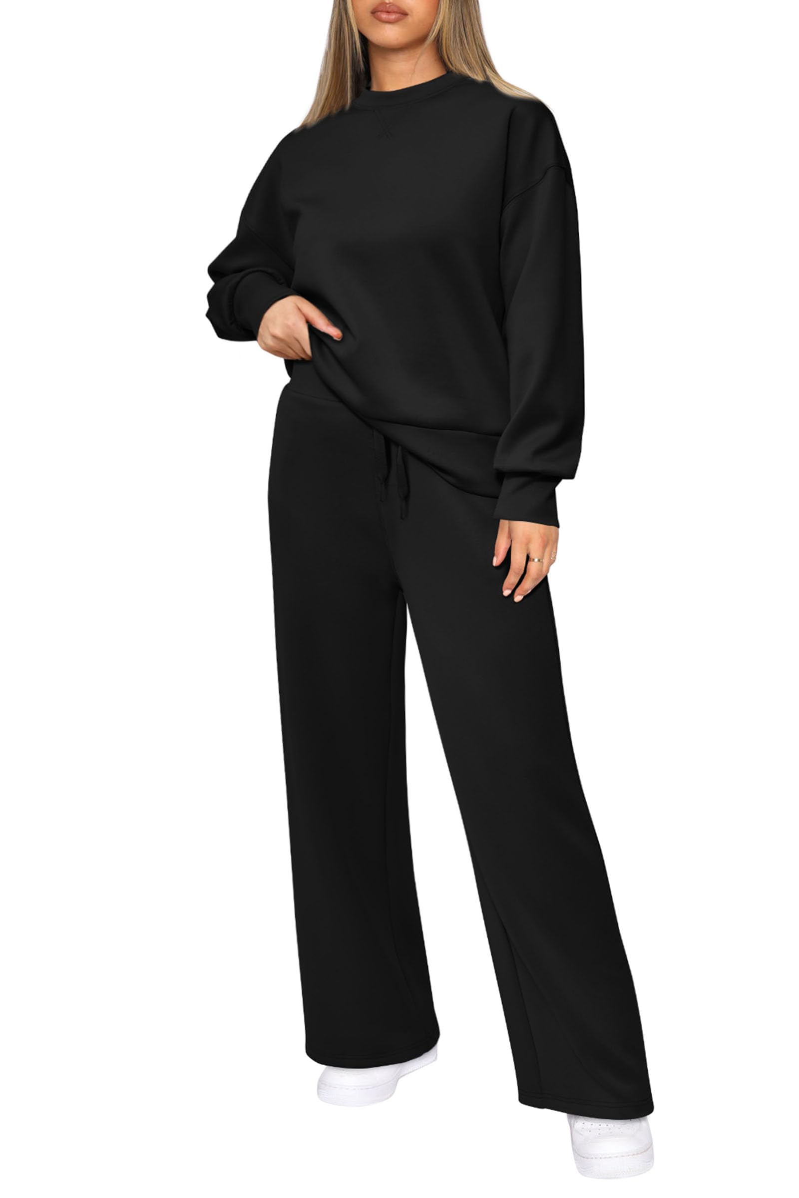 PRETTYGARDEN Women's 2 Piece Outfits Tracksuit Long Sleeve Pullover Tops And Long Pants Jogger Sets Sweatsuits (Black,Large)