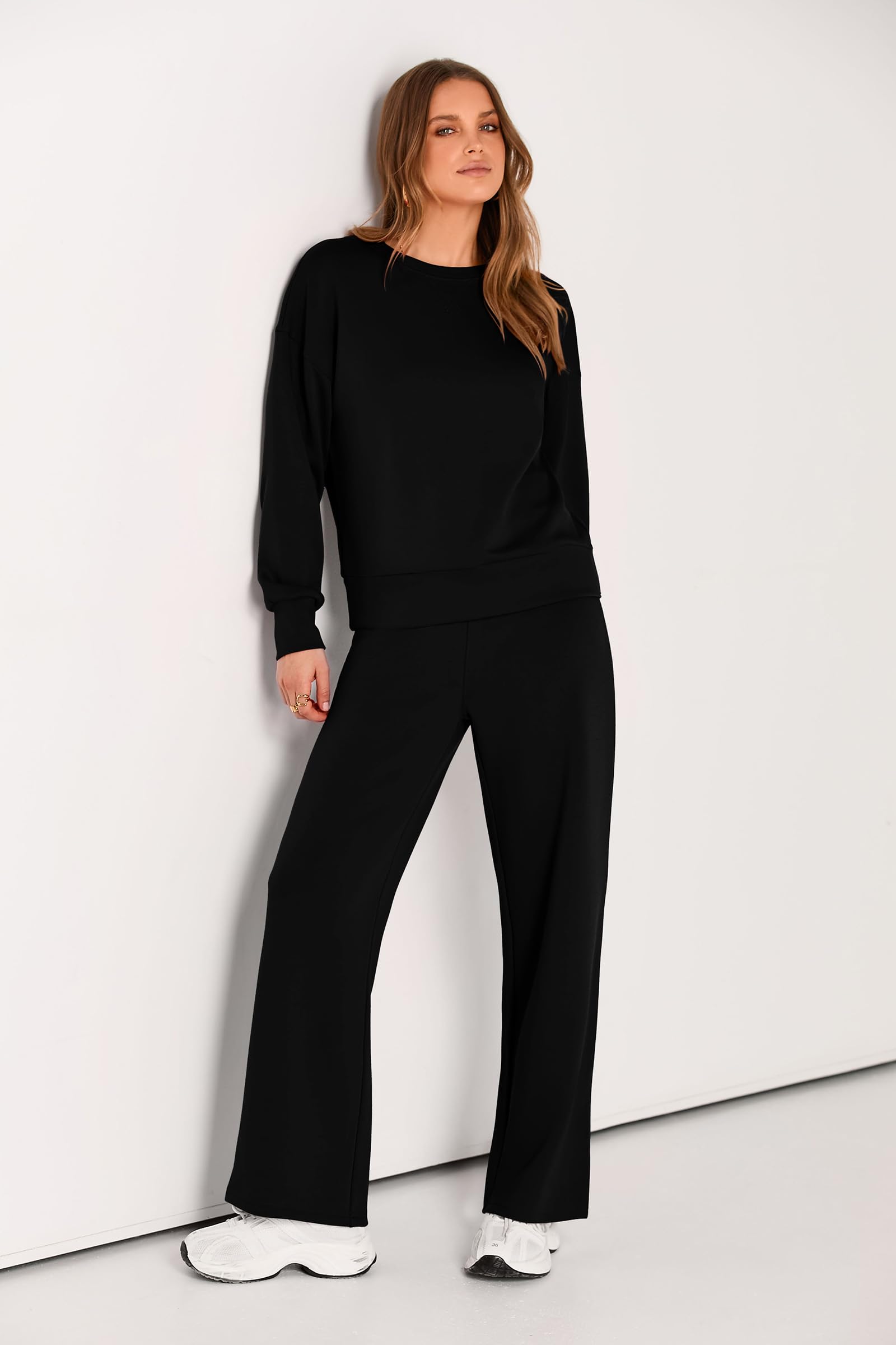 PRETTYGARDEN Women's 2 Piece Outfits Tracksuit Long Sleeve Pullover Tops And Long Pants Jogger Sets Sweatsuits (Black,Large)