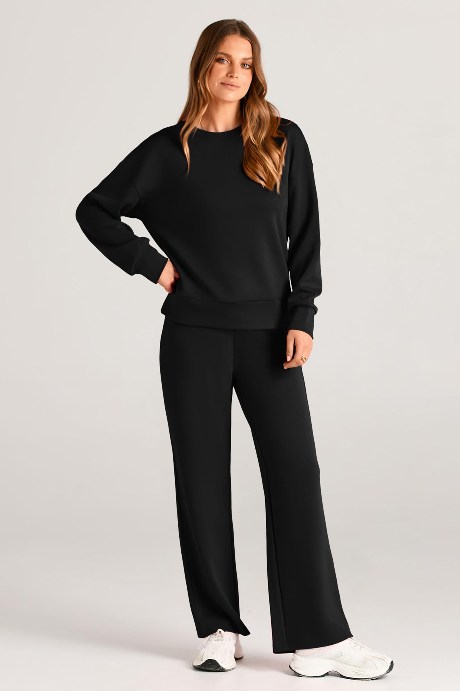 PRETTYGARDEN Women's 2 Piece Outfits Tracksuit Long Sleeve Pullover Tops And Long Pants Jogger Sets Sweatsuits (Black,Large)