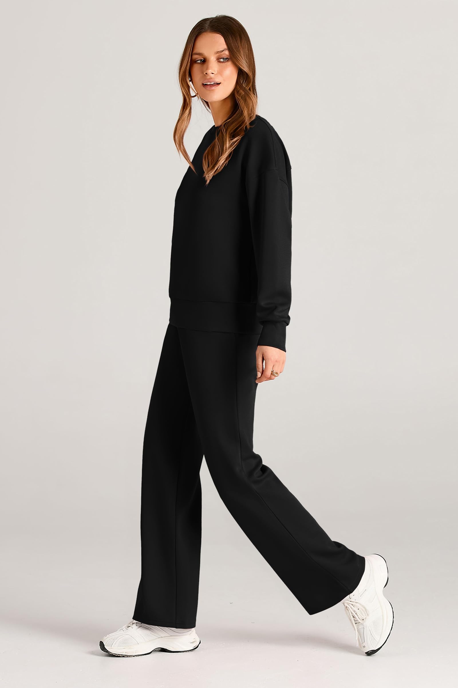 PRETTYGARDEN Women's 2 Piece Outfits Tracksuit Long Sleeve Pullover Tops And Long Pants Jogger Sets Sweatsuits (Black,Large)