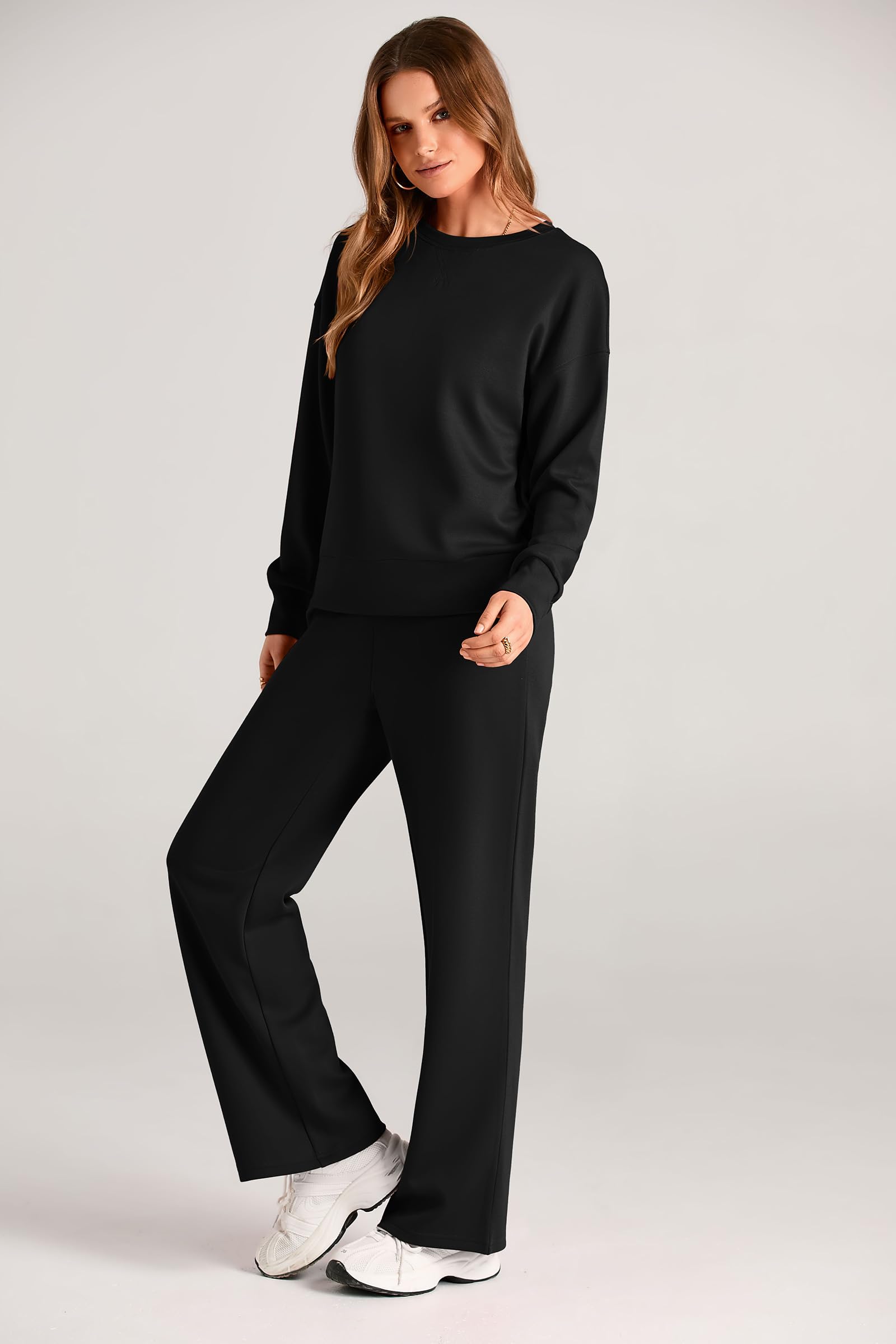 PRETTYGARDEN Women's 2 Piece Outfits Tracksuit Long Sleeve Pullover Tops And Long Pants Jogger Sets Sweatsuits (Black,Large)