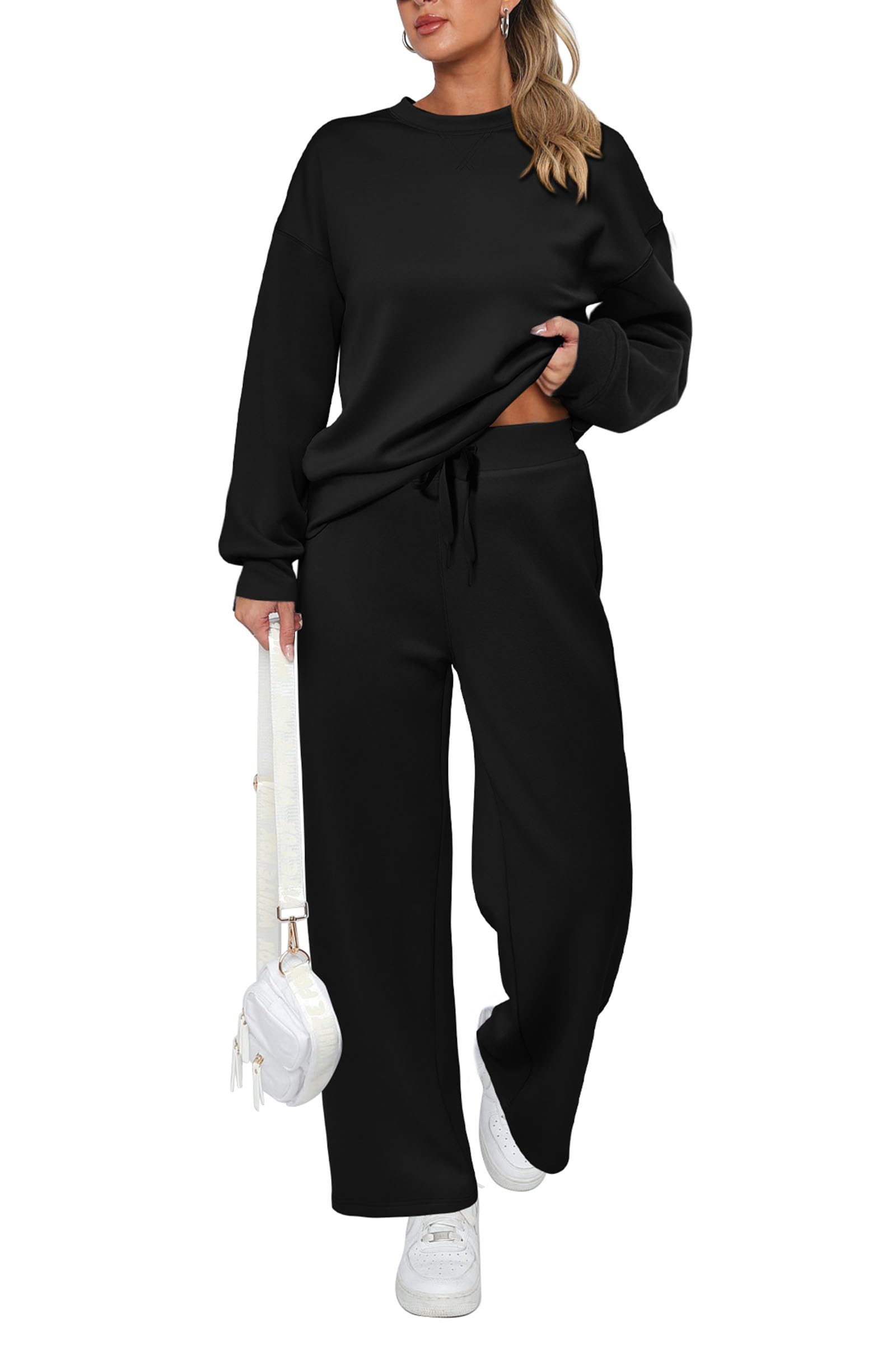 PRETTYGARDEN Women's 2 Piece Outfits Tracksuit Long Sleeve Pullover Tops And Long Pants Jogger Sets Sweatsuits (Black,Large)