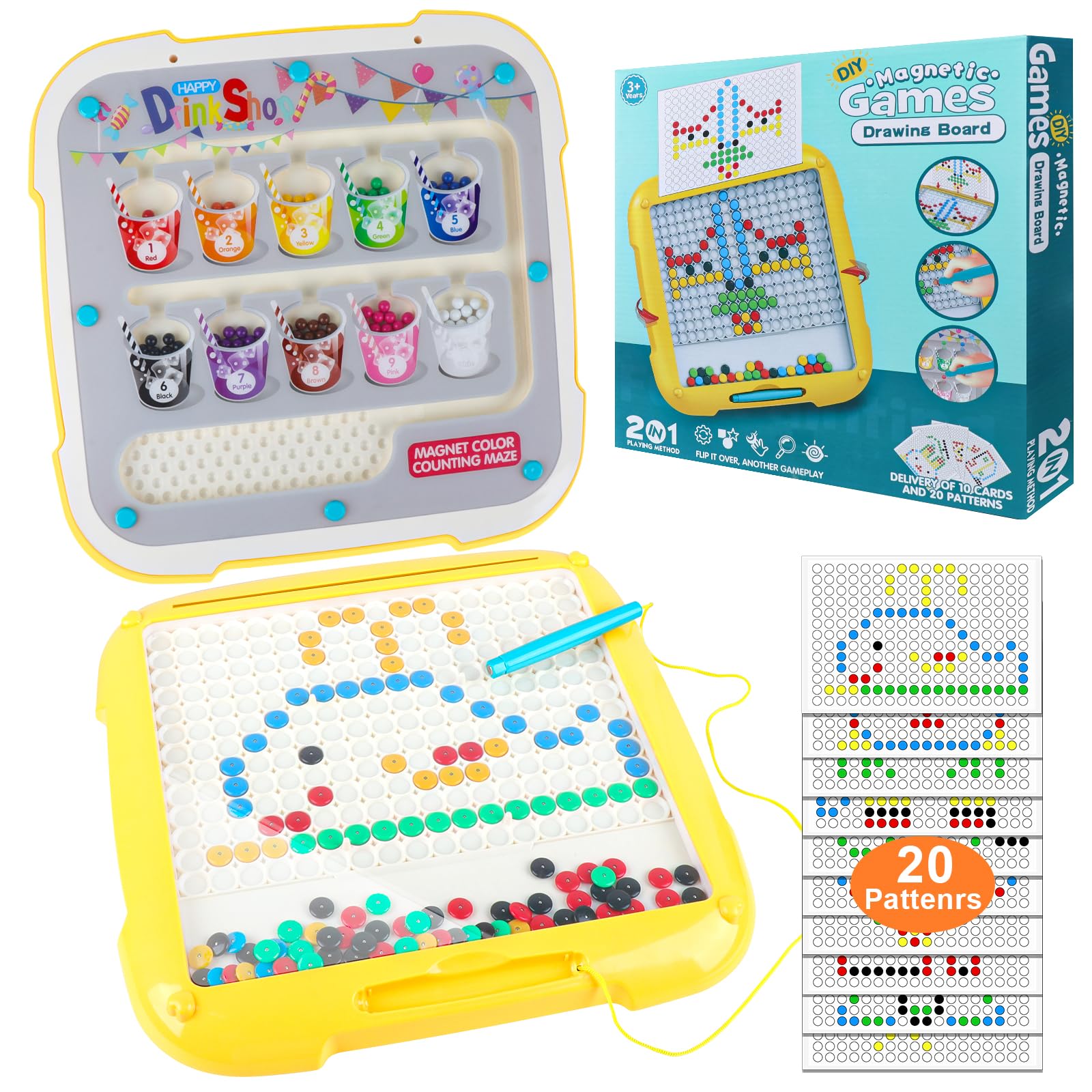 2 in1 Magnetic Color and Number Maze & Drawing Board, Dual-Side Montessori Toys for 3+ Years Old, Magnet Color Sorting & Learning Counting Puzzle, Educational Birthday Gift for 3-5 Boys Girls