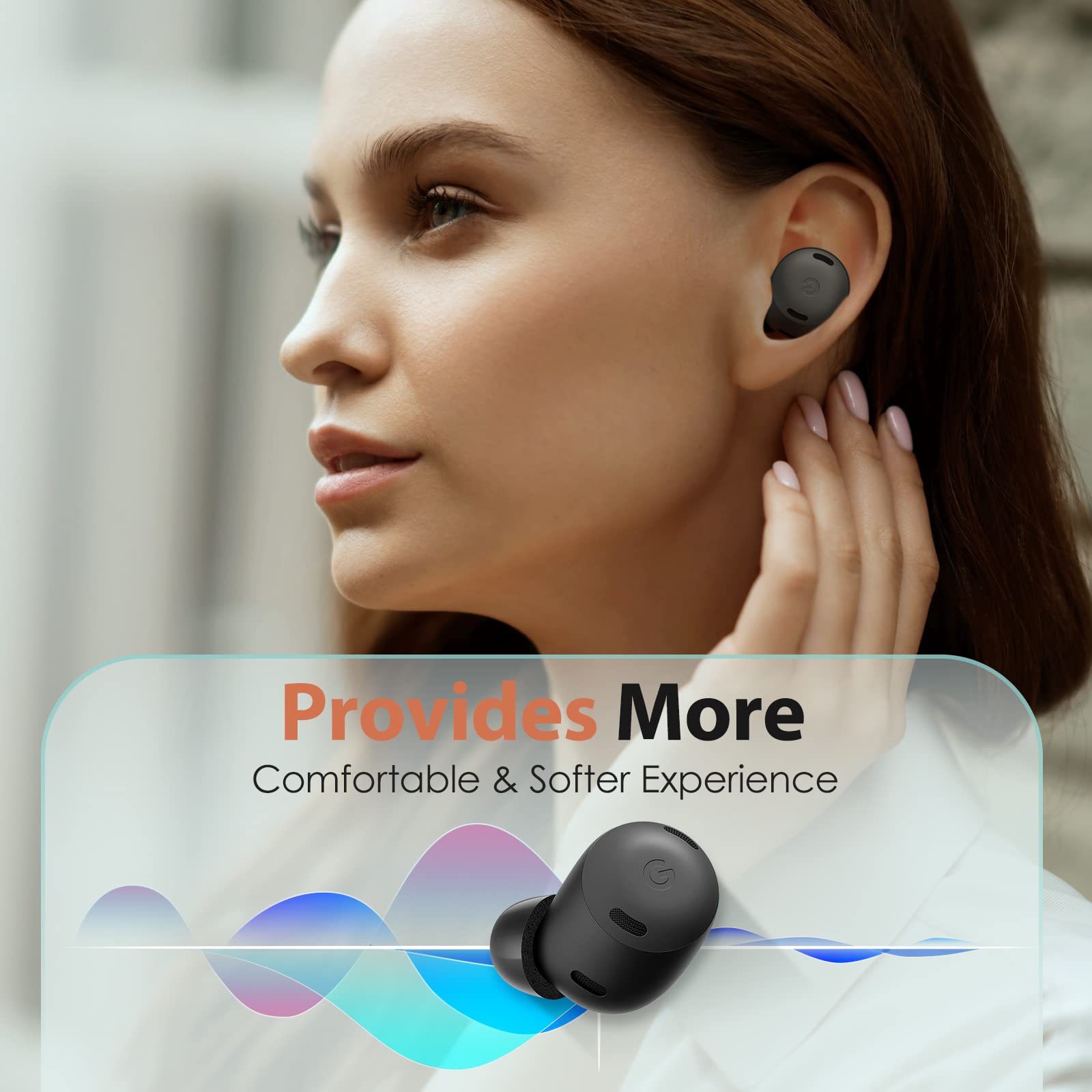 Memory Foam Tips for Google Pixel Buds Pro, Anti-Slip Replacement Ear Tips for Google True Wireless Earphones,Fit in The Charging Case, Perfect Noise Cancellation, 3 Pairs (Mixed Sizes, Black)