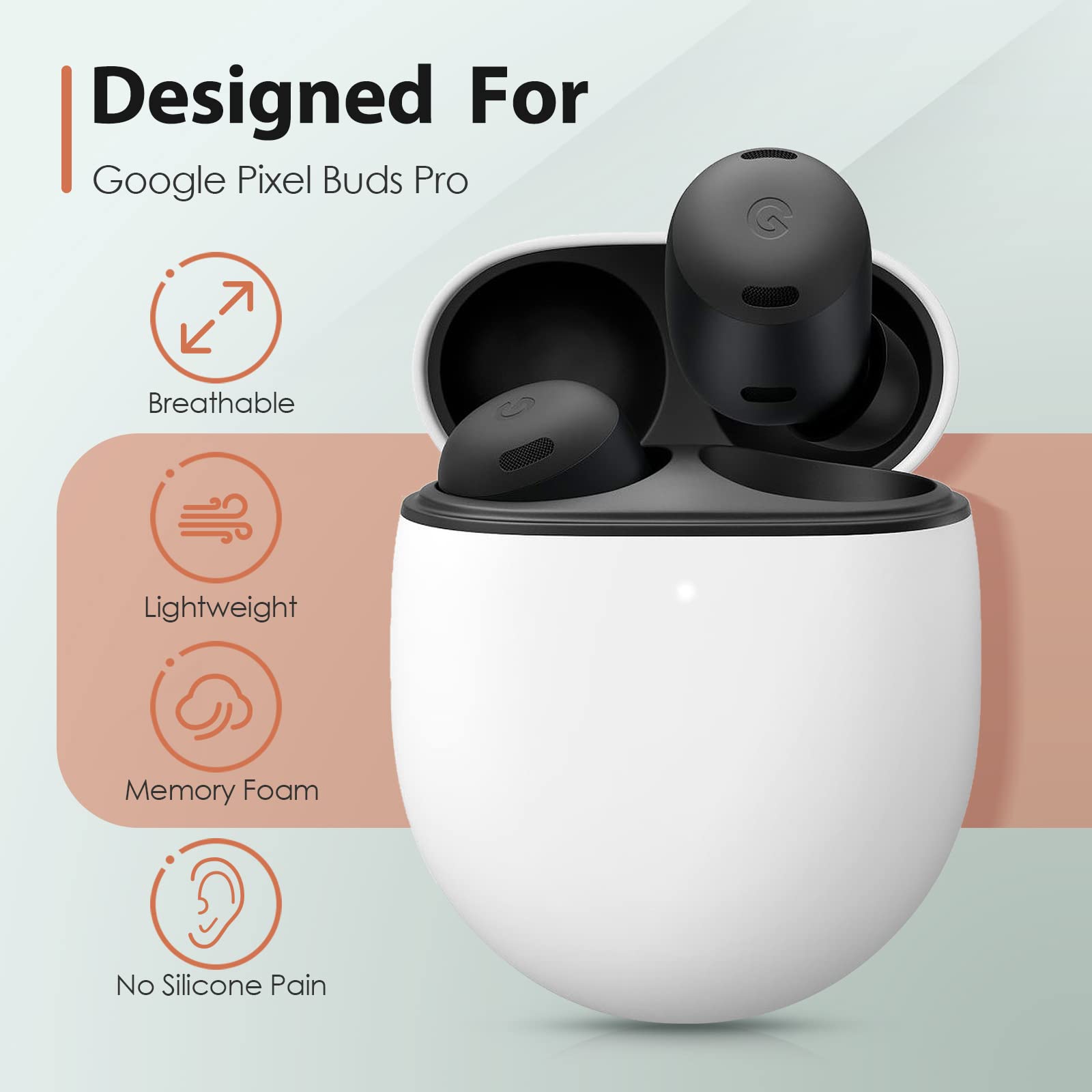 Memory Foam Tips for Google Pixel Buds Pro, Anti-Slip Replacement Ear Tips for Google True Wireless Earphones,Fit in The Charging Case, Perfect Noise Cancellation, 3 Pairs (Mixed Sizes, Black)