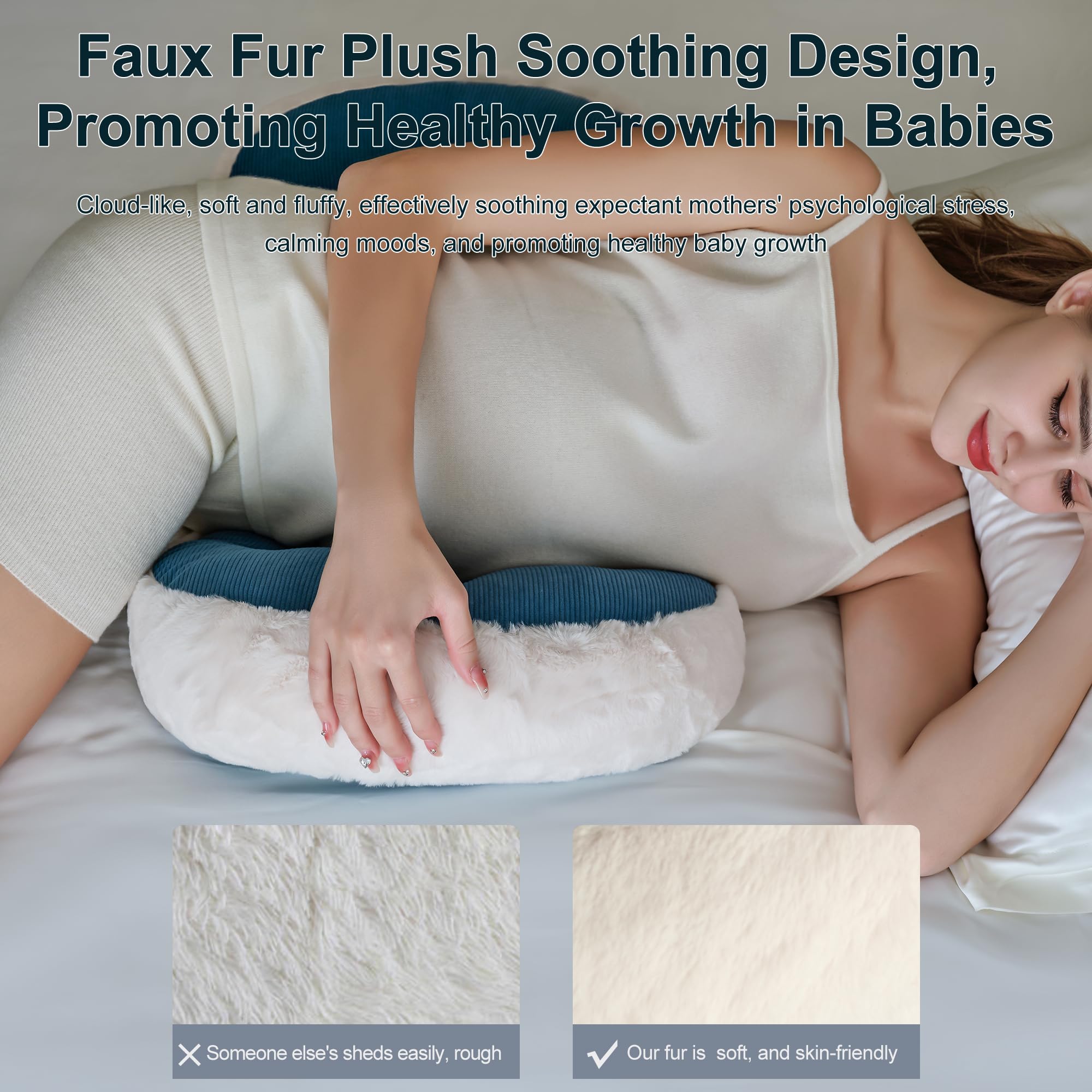 pobopobo Pregnancy Pillows for Sleeping, Faux Fur Luxury Maternity Pillow Support for Pregnant Women, Pregnancy Must Haves, Side Sleeper Pillows for Adults (Grey)